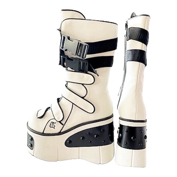 Demonia | Shoes | Demonia Kera 8 Strappy Platform Boots White Vegan ...